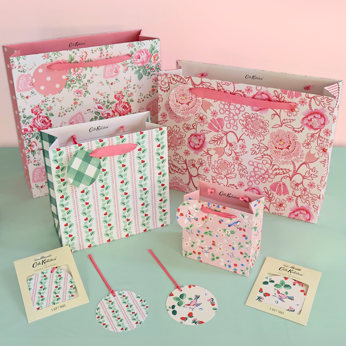 Cath Kidston Medium Square Gift Bag Hearts Stripe – French Grey Interiors